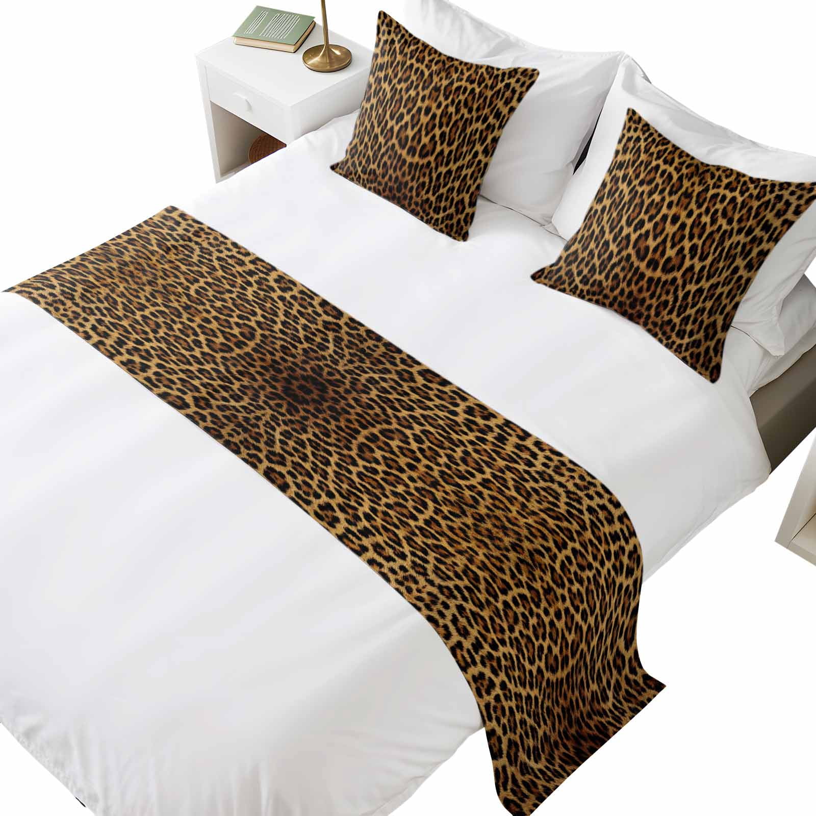 Bed Runner for Queen Size Bed, Brown Leopard Print 3 Pcs Bedding Runner ...