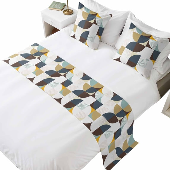 Bed Runner for Queen Size Bed, Brown Teal Beige Geometric 3 Pcs Bedding ...