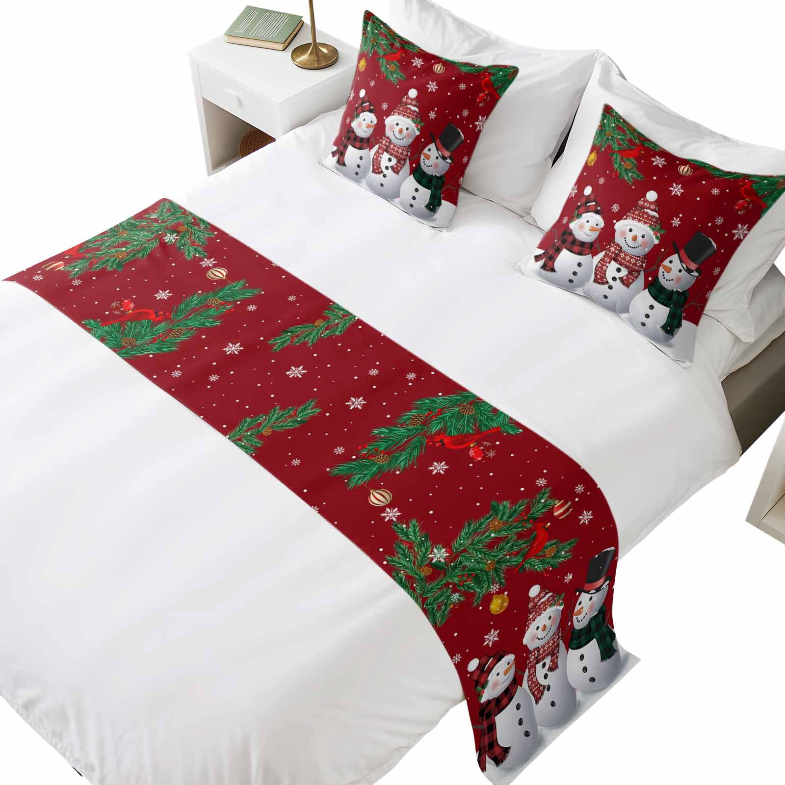 Bed Runner for Queen Size Bed, Christmas Snowman Decorative Beds ...