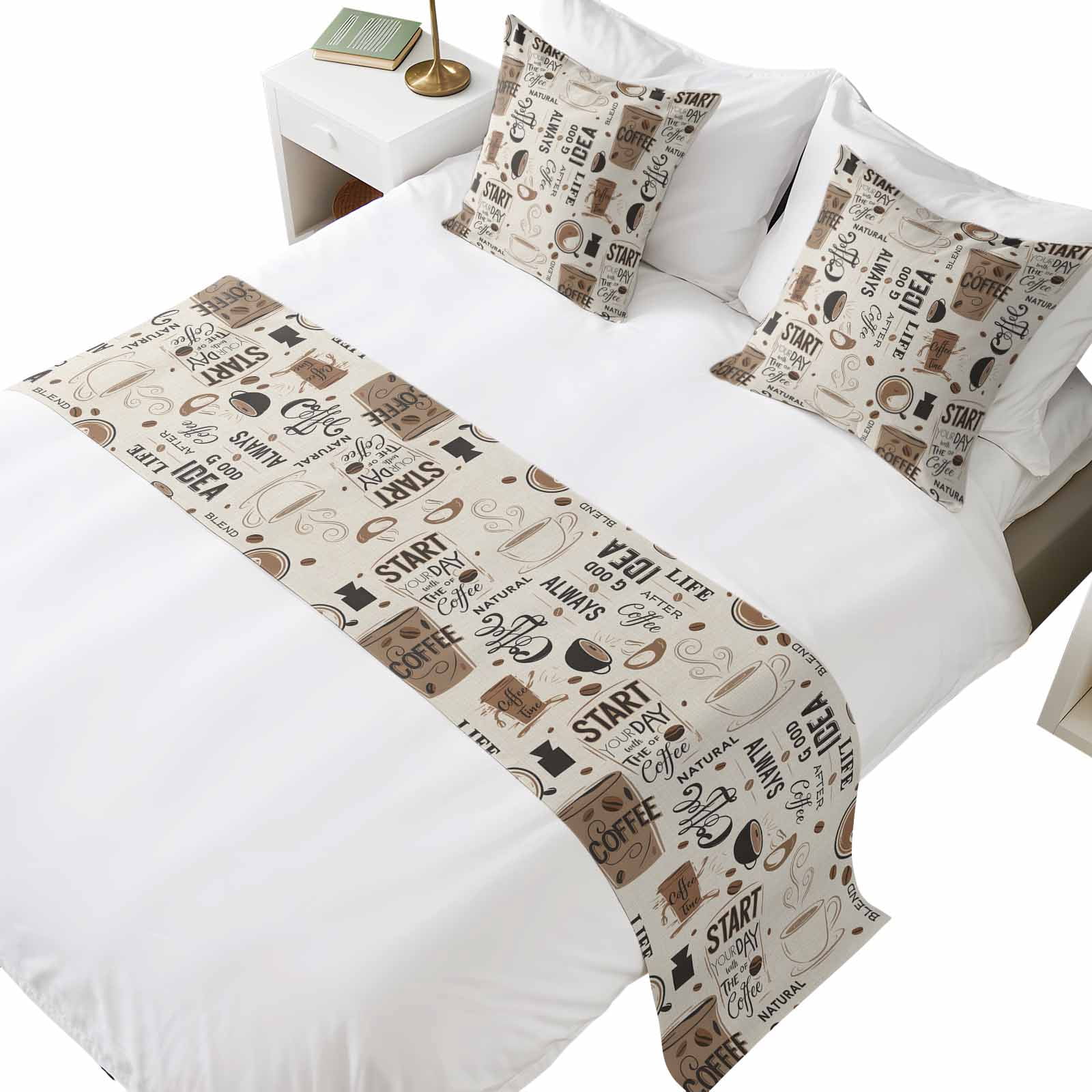 Bed Runner for Queen Size Bed, Coffee 3 Pcs Bedding Runner Set - 1 ...