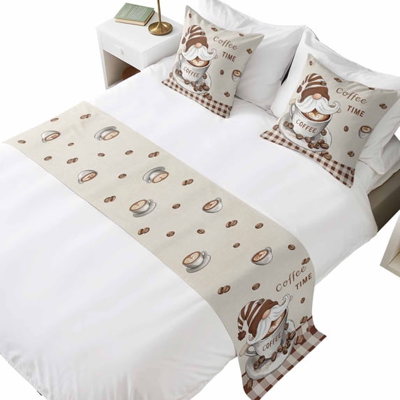 Bed Runner for Queen Size Bed, Coffee Gnomes 3 Pcs Bedding Runner Set ...