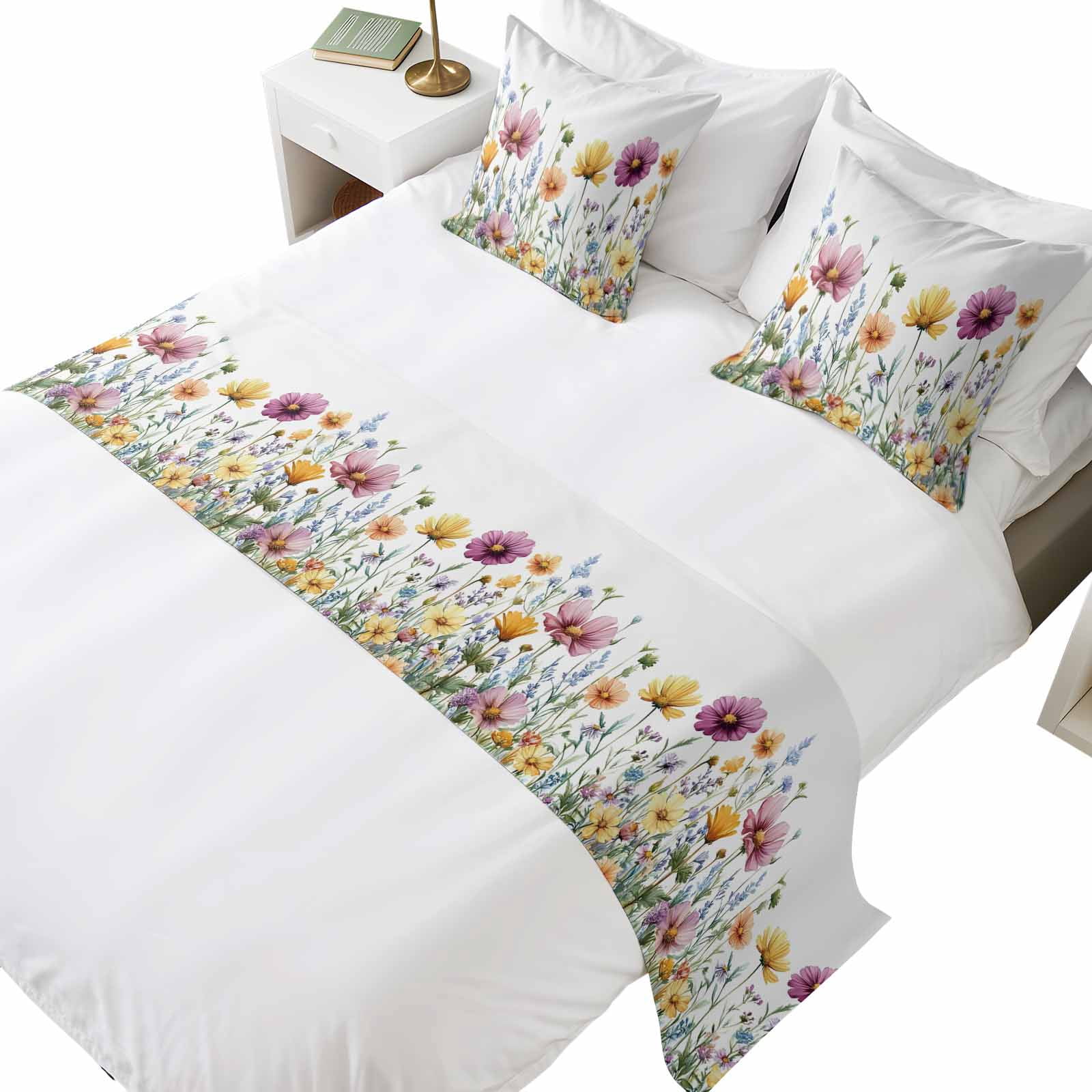 Bed Runner for Queen Size Bed, Colorful Floral 3 Pcs Bedding Runner Set ...