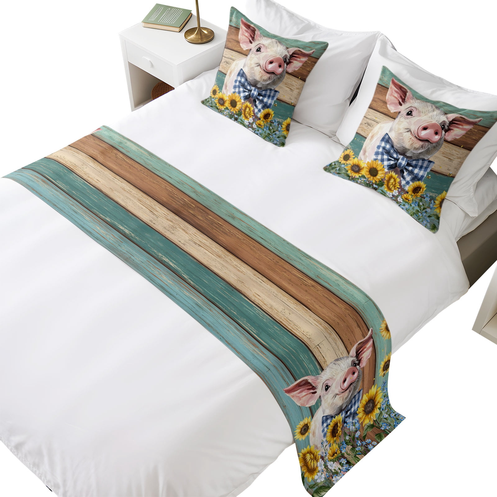 Bed Runner for Queen Size Bed, Cute Pig 3 Pcs Bedding Runner Set - 1 ...