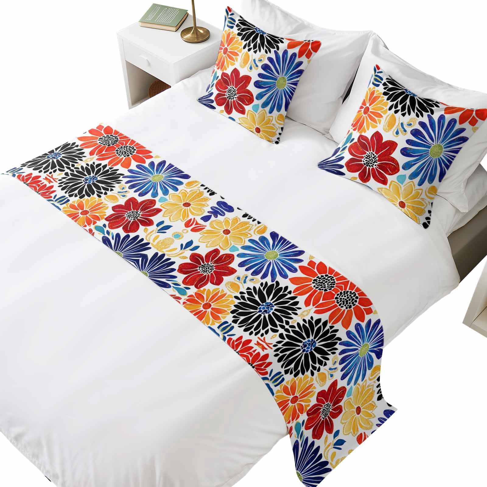 Bed Runner for Queen Size Bed, Ethnic Spring Floral 3 Pcs Bedding ...