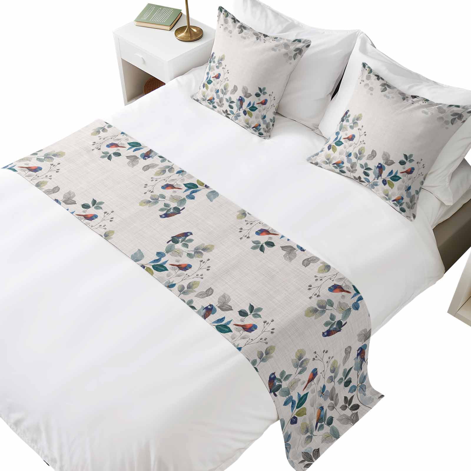 Bed Runner for Queen Size Bed, Eucalyptus Leaves 3 Pcs Bedding Runner ...