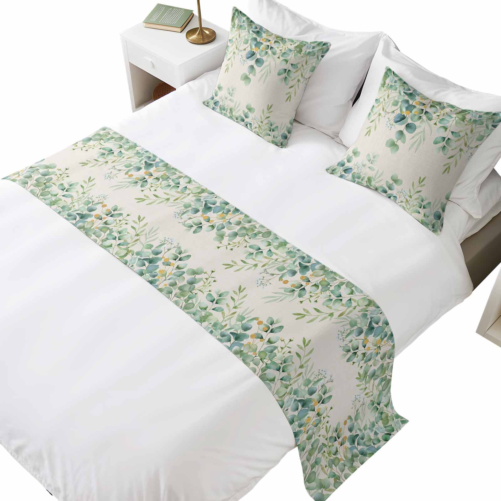 Bed Runner for Queen Size Bed, Eucalyptus Leaves Decorative Beds ...