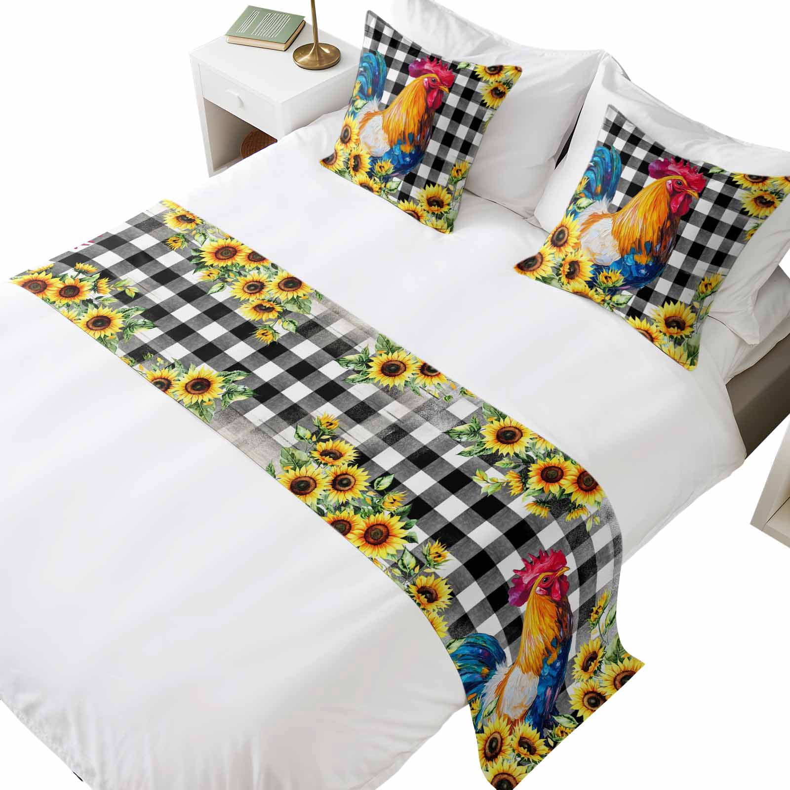 Bed Runner for Queen Size Bed, Farmhouse Rooster Decorative Beds ...