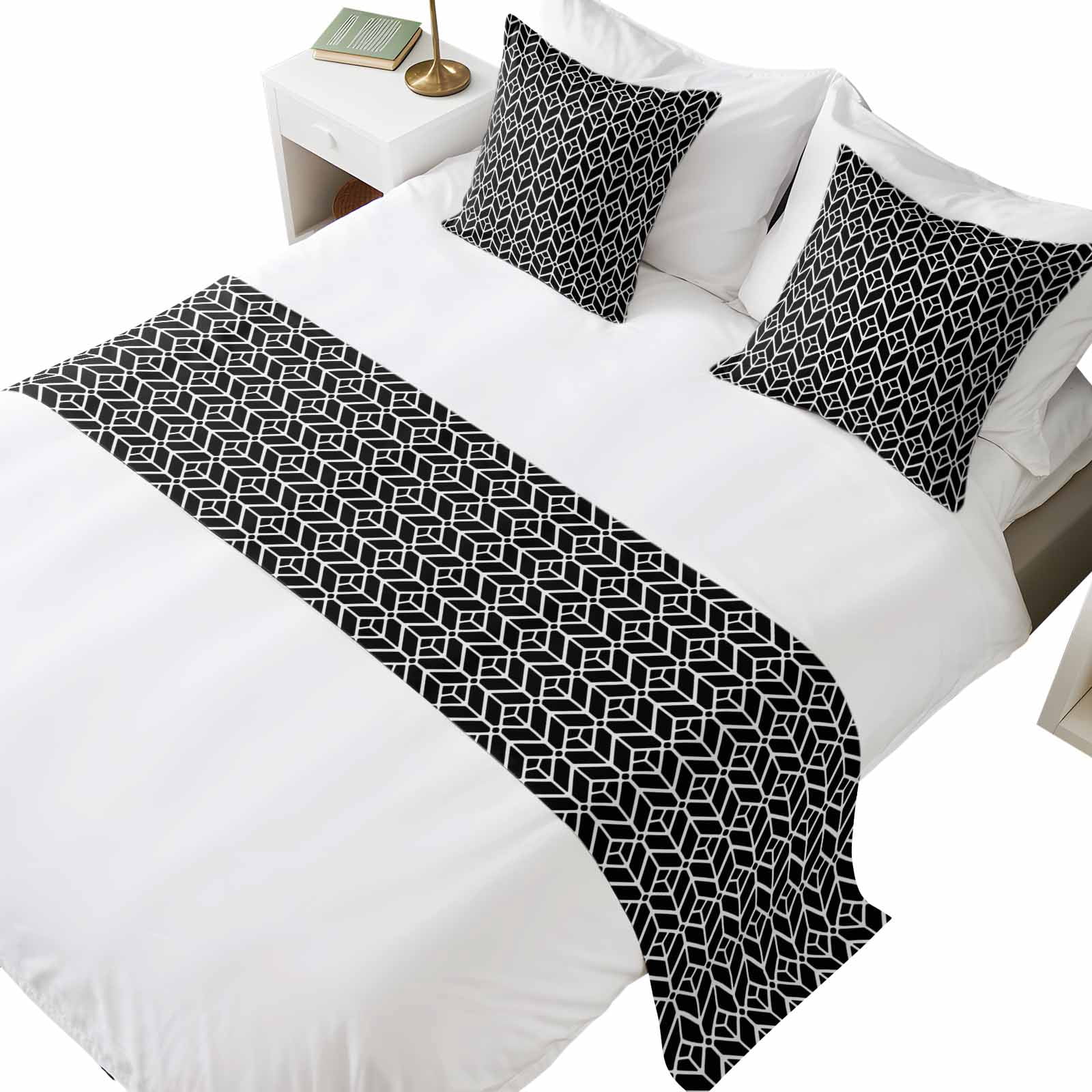 Bed Runner for Queen Size Bed, Geometric 3 Pcs Bedding Runner Set - 1 ...