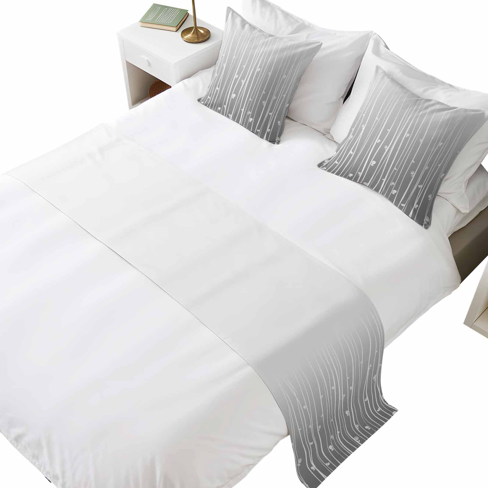 Bed Runner for Queen Size Bed, Gray Flower 3 Pcs Bedding Runner Set - 1 ...