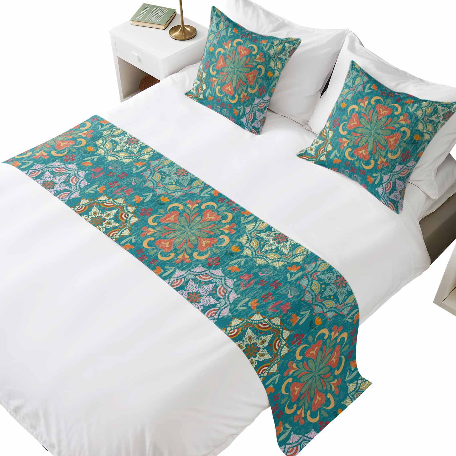 Bed Runner for Queen Size Bed, Green Boho 3 Pcs Bedding Runner Set - 1 ...