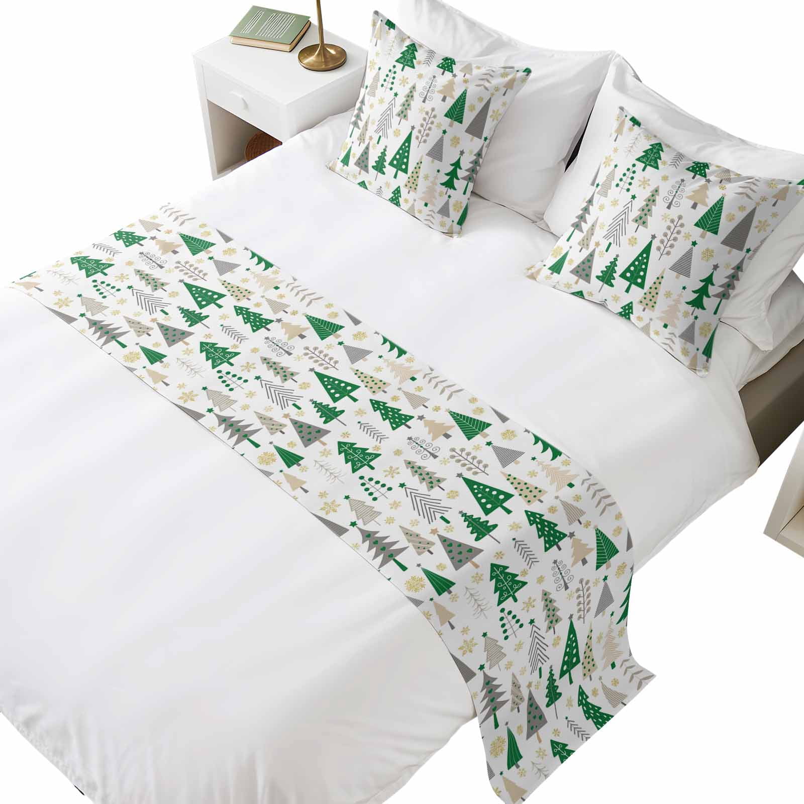 Bed Runner for Queen Size Bed, Green Grey Christmas Decorative Beds ...
