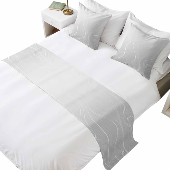 Bed Runner for Queen Size Bed, Grey Geometric 3 Pcs Bedding Runner Set ...