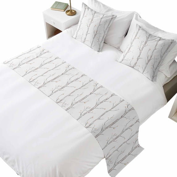 Bed Runner for Queen Size Bed, Grey Tree 3 Pcs Bedding Runner Set - 1 ...