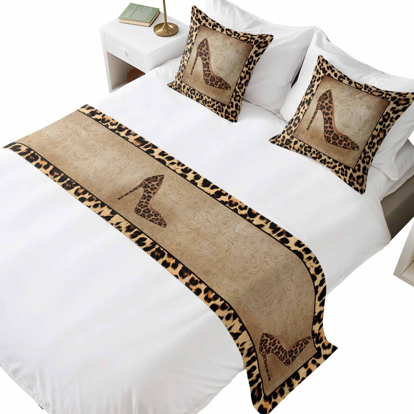 Bed Runner for Queen Size Bed, Leopard Print 3 Pcs Bedding Runner Set ...