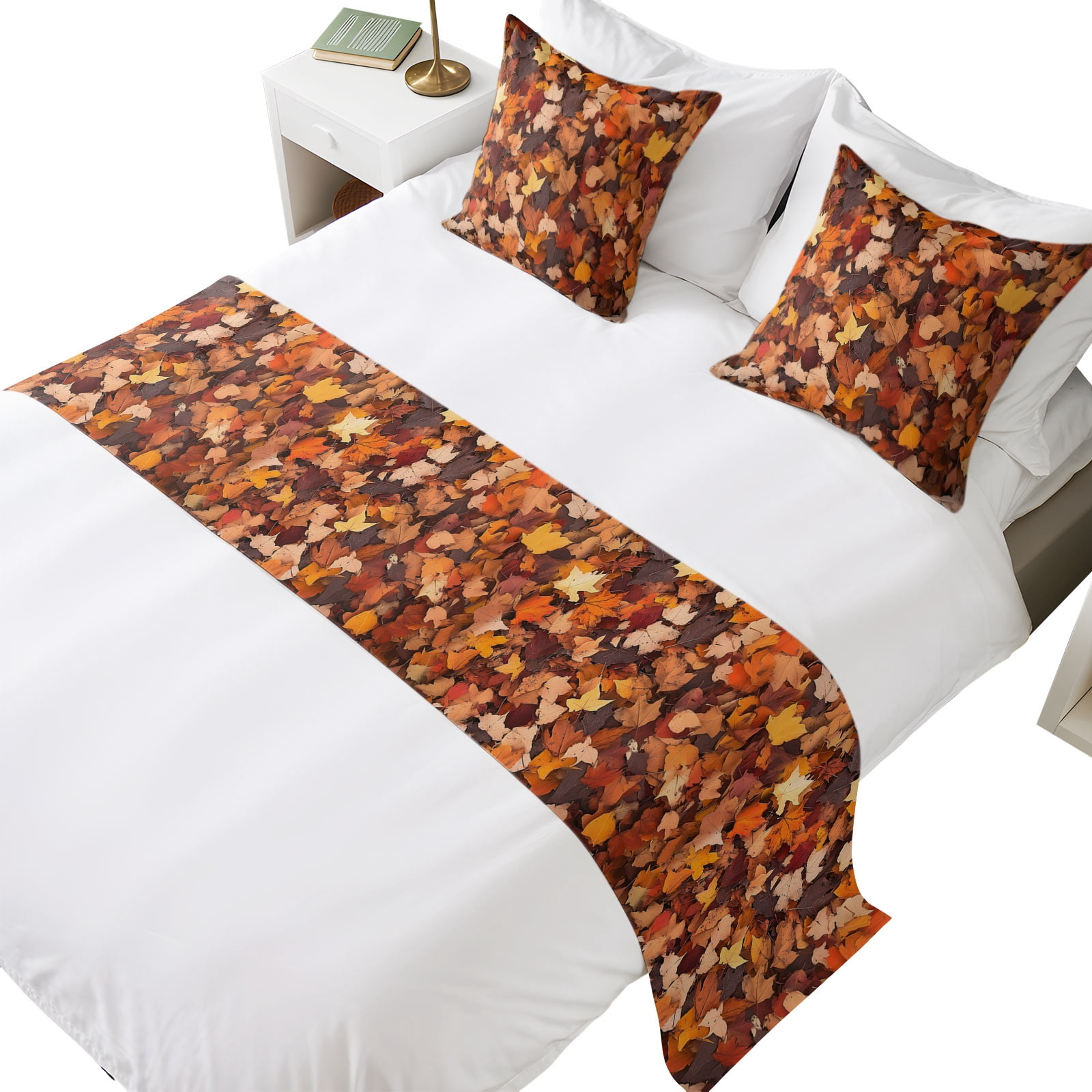 Bed Runner for Queen Size Bed, Maple Leaf Autumn 3 Pcs Bedding Runner ...