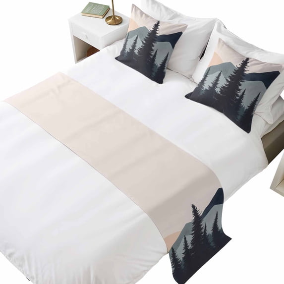 Bed Runner for Queen Size Bed, Mountain Forest 3 Pcs Bedding Runner Set ...