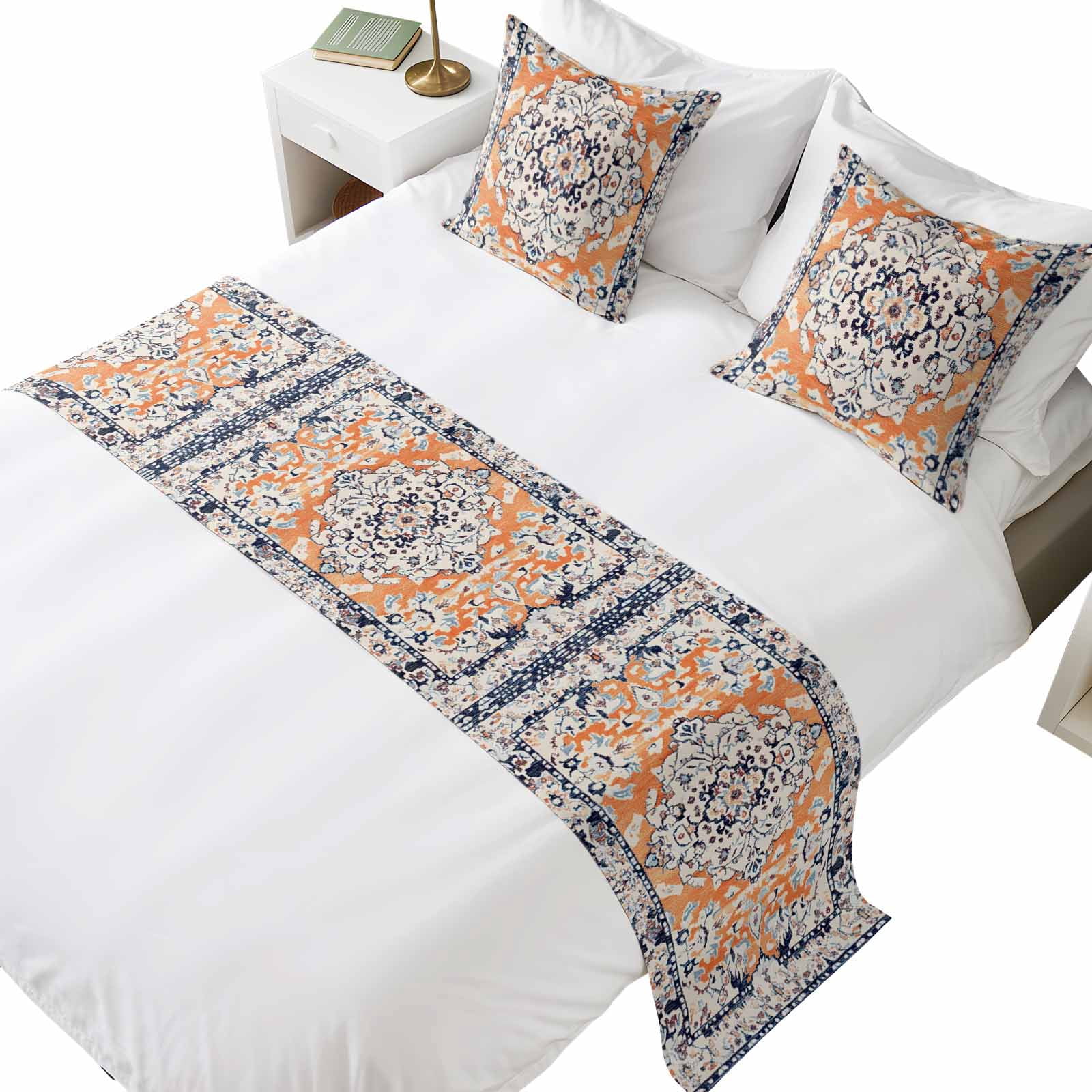 Bed Runner for Queen Size Bed, Orange Boho 3 Pcs Bedding Runner Set - 1 ...