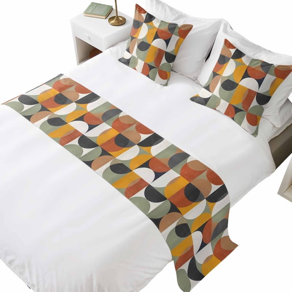 Bed Runner for Queen Size Bed, Orange Modern Geometric, 3 Pcs Bedding ...