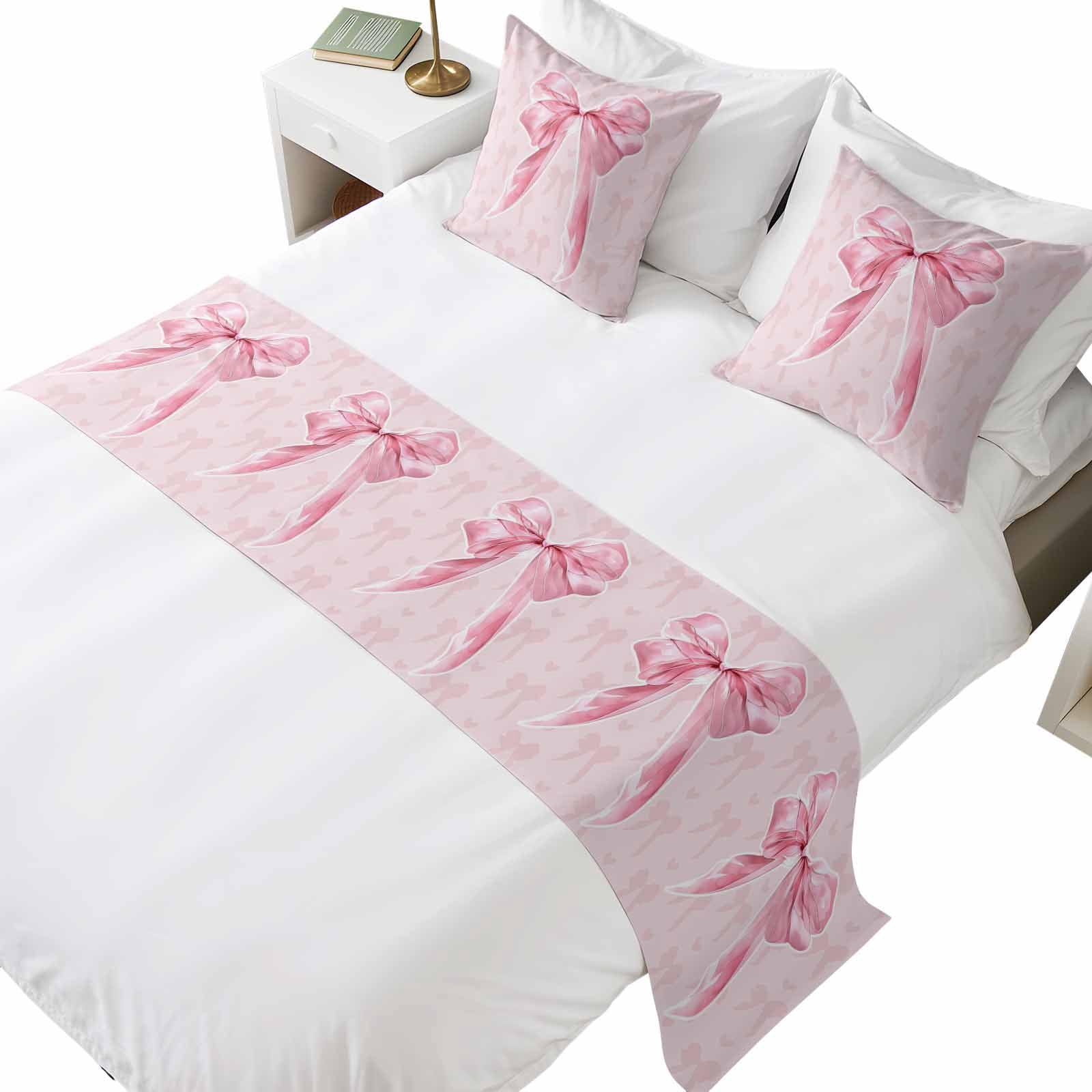 Bed Runner for Queen Size Bed, Pink Bow 3 Pcs Bedding Runner Set - 1 ...