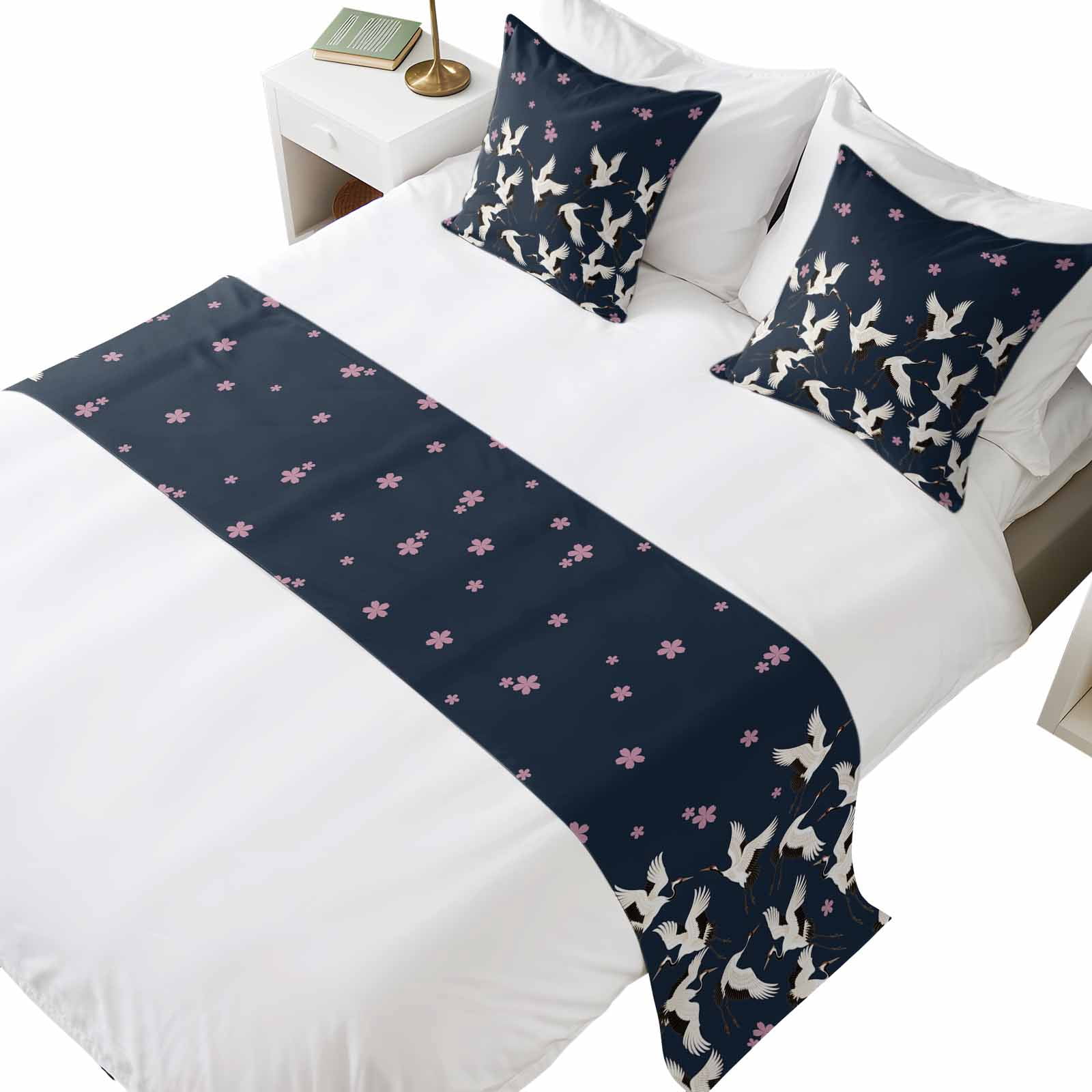 Bed Runner for Queen Size Bed, Pink Cherry Blossoms 3 Pcs Bedding ...
