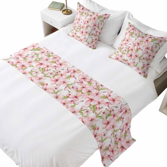Bed Runner for Queen Size Bed, Pink Flowers 3 Pcs Bedding Runner Set ...