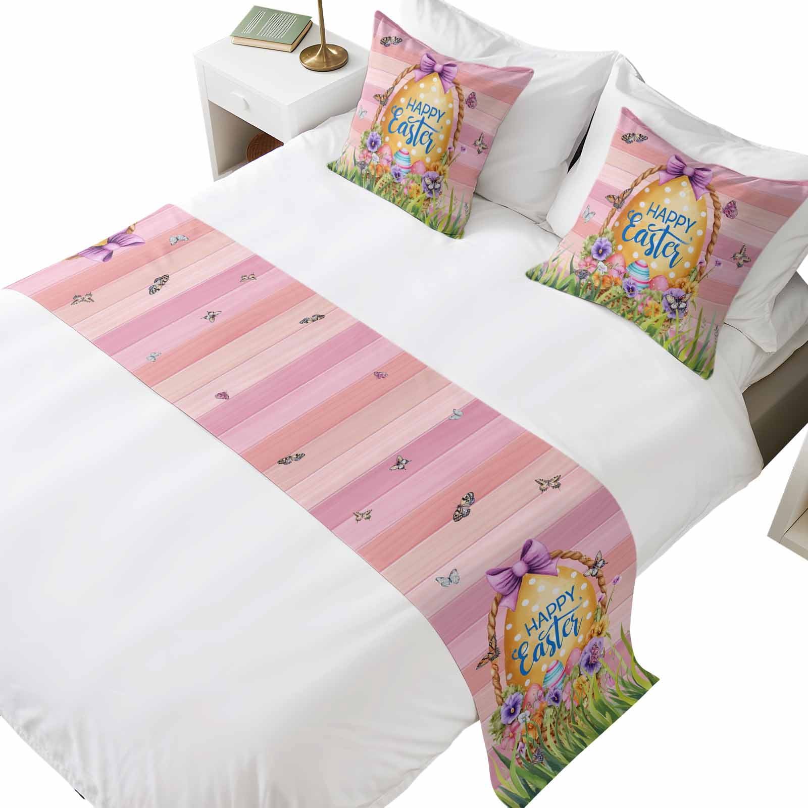Bed Runner for Queen Size Bed, Pink Happy Easter Decorative Beds ...