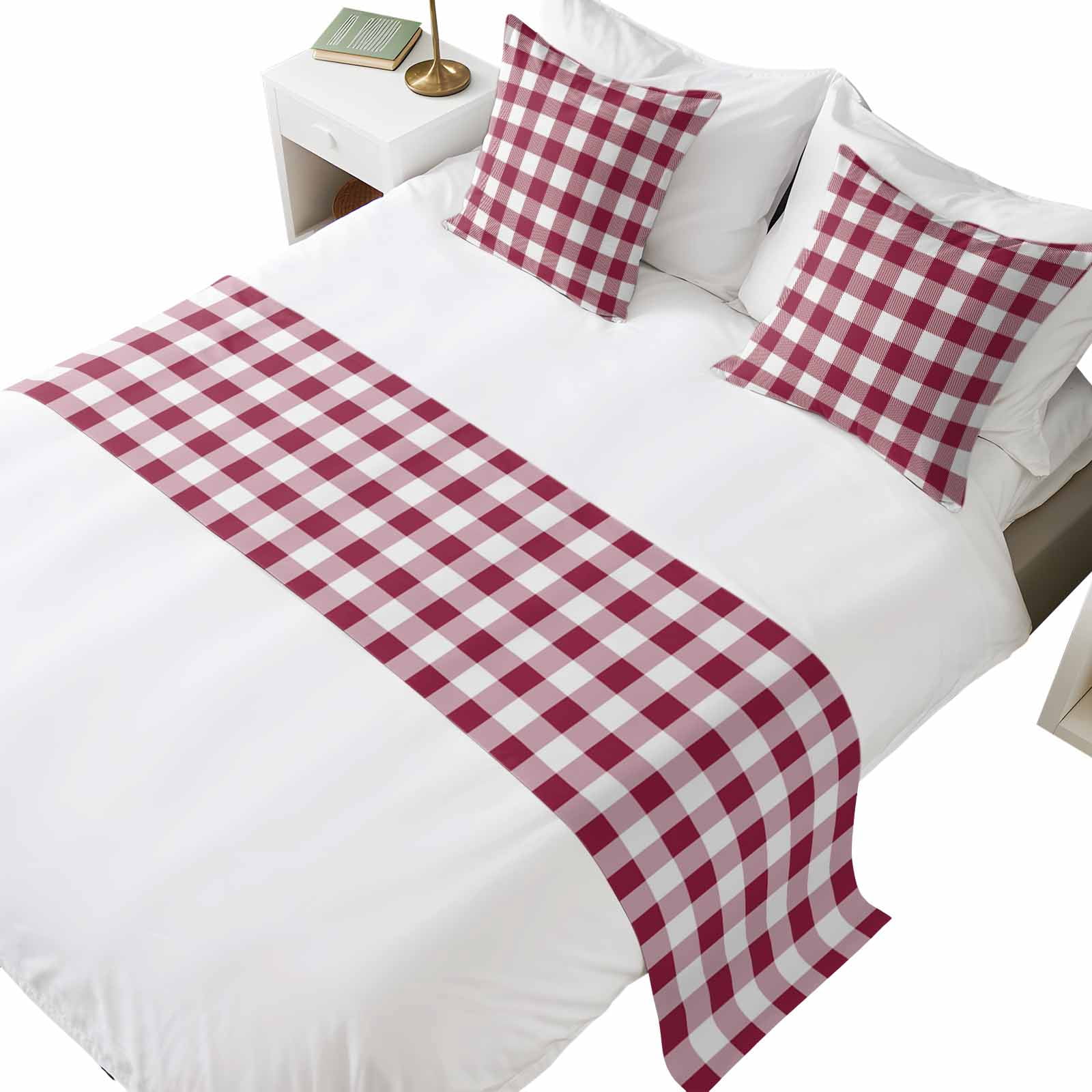 Bed Runner for Queen Size Bed, Plaid Red, 3 Pcs Bedding Runner Set - 1 ...