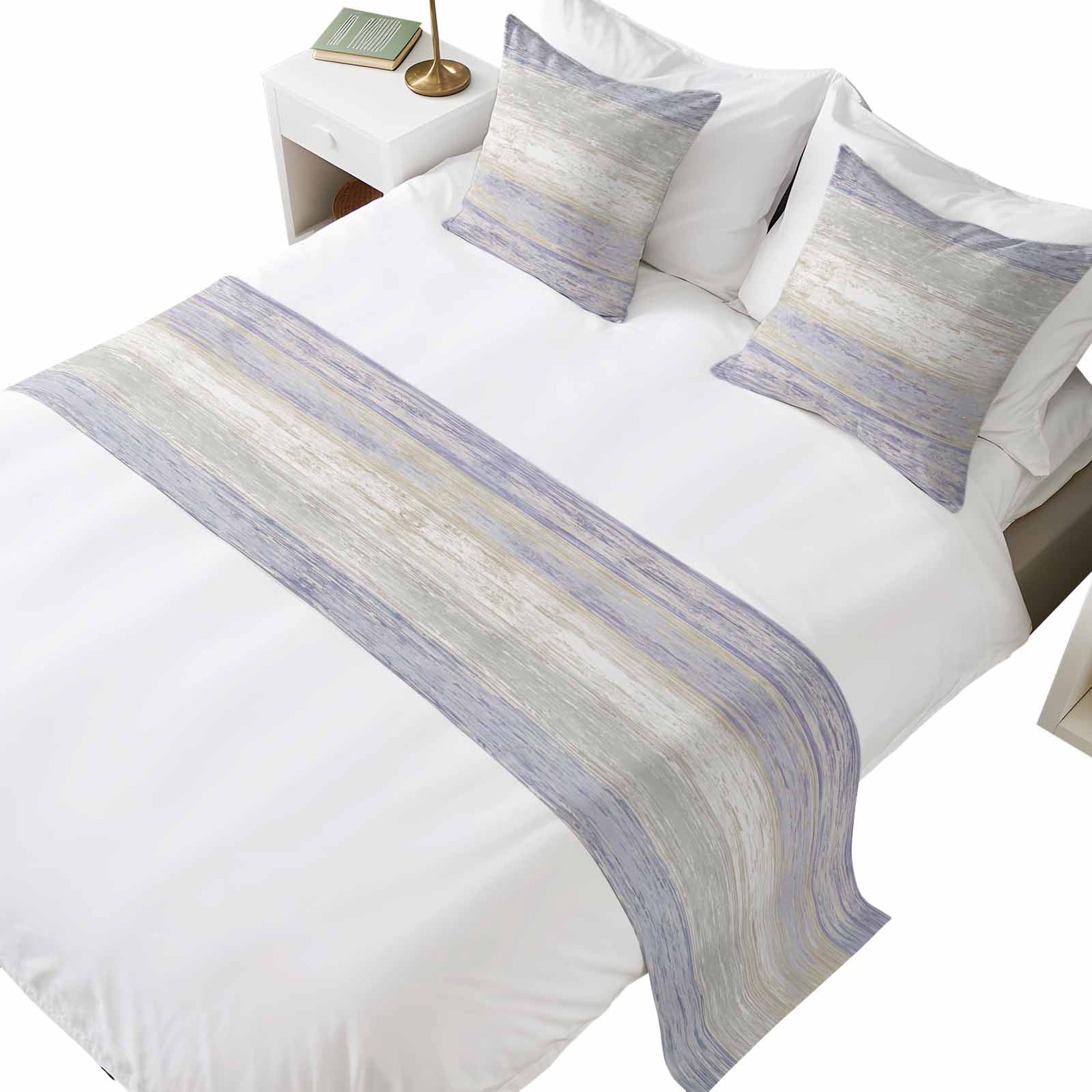 Bed Runner for Queen Size Bed, Purple Grey 3 Pcs Bedding Runner Set - 1 ...