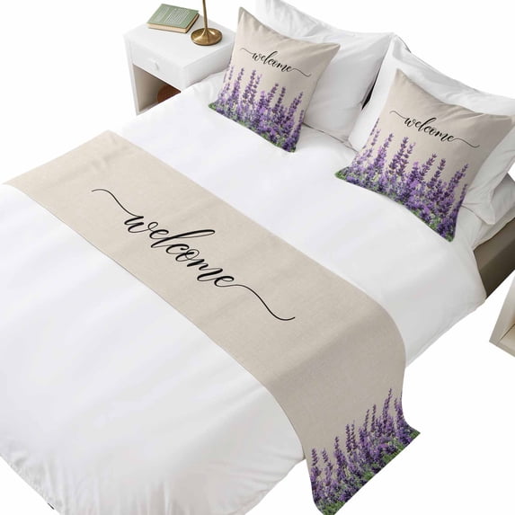 Bed Runner for Queen Size Bed, Purple Lavender 3 Pcs Bedding Runner Set ...