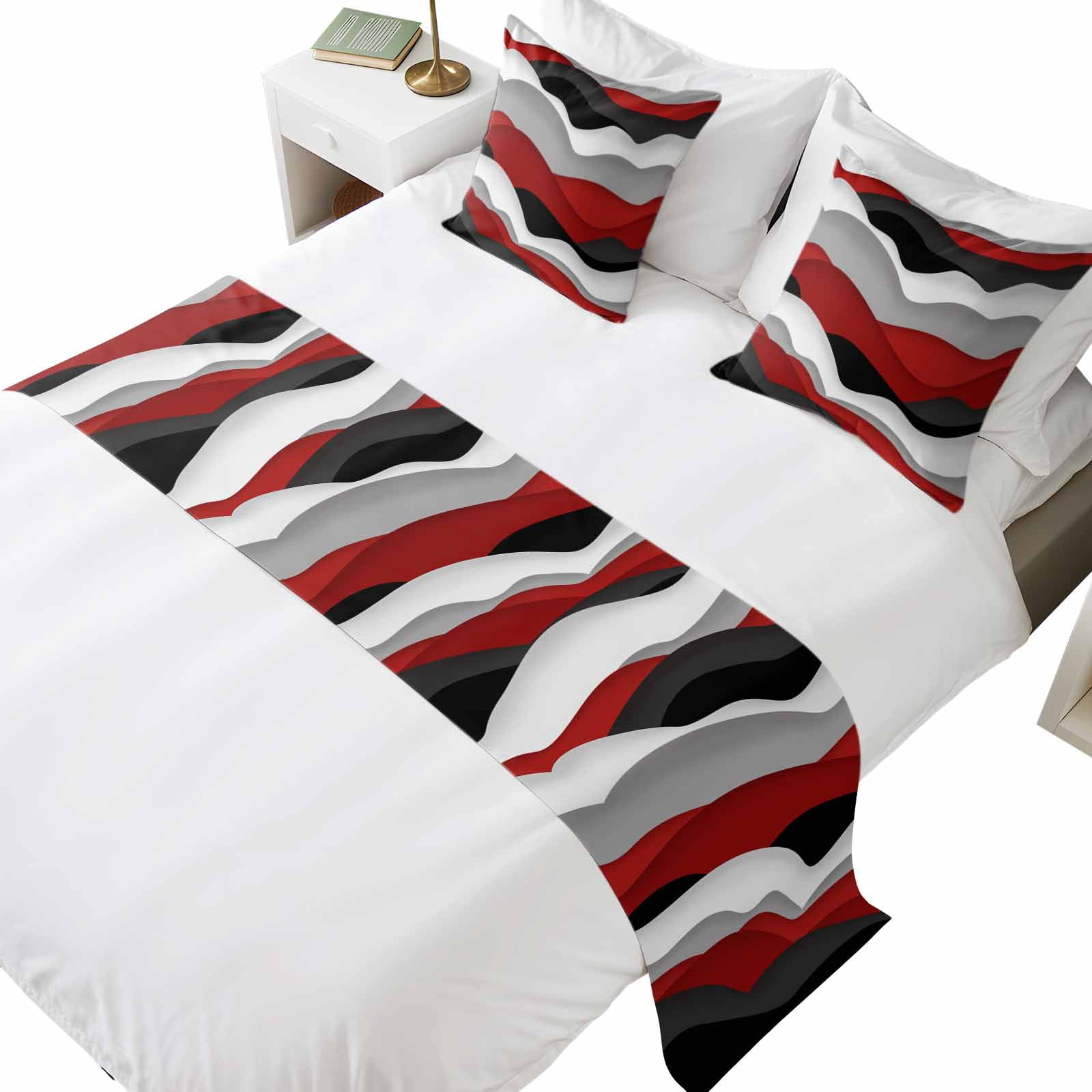Bed Runner for Queen Size Bed, Red Black Ombre 3 Pcs Bedding Runner Set ...