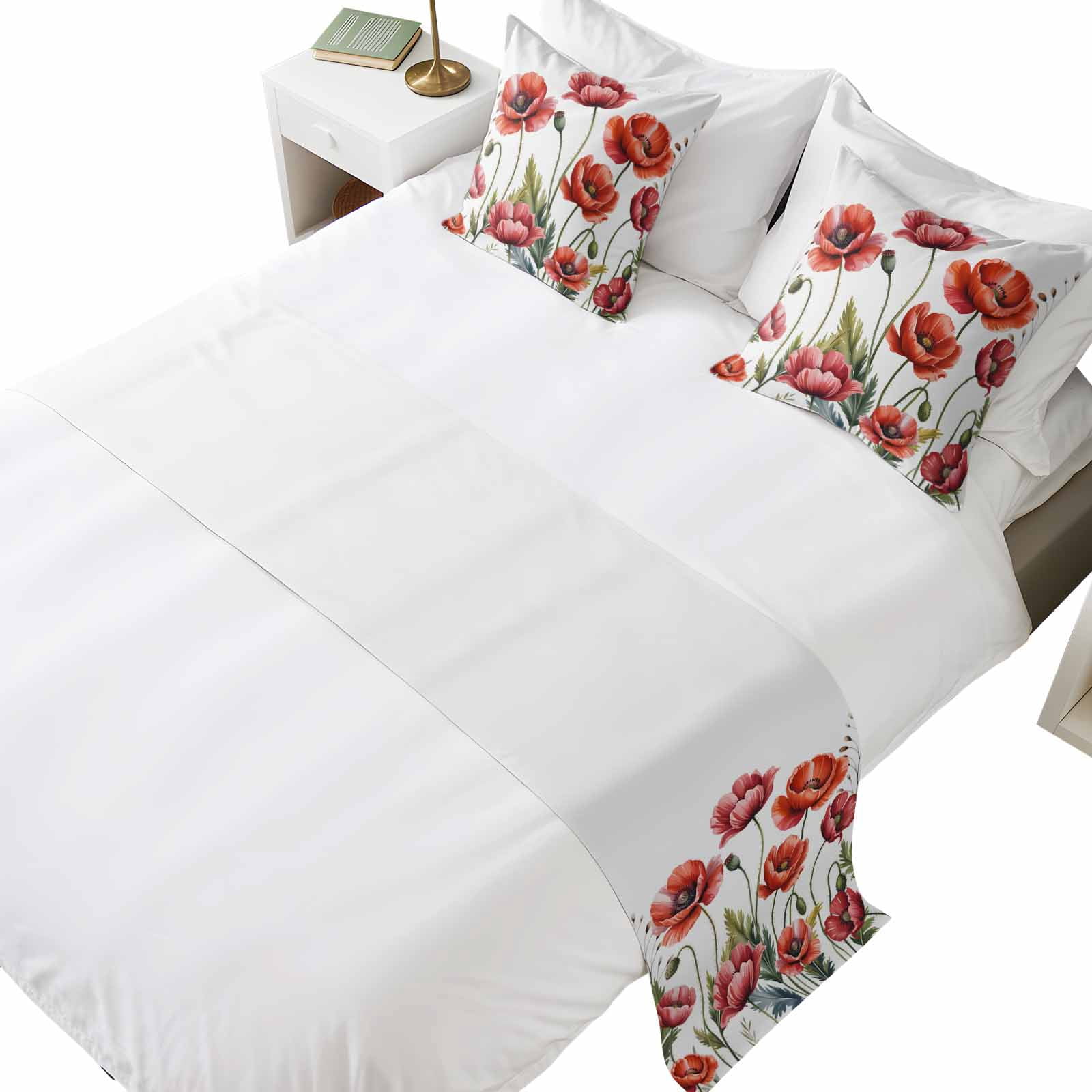 Bed Runner for Queen Size Bed, Red Flowers Decorative Beds Runners and ...