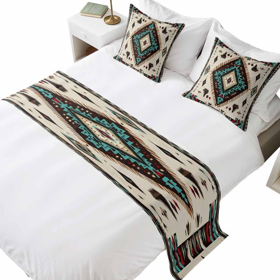 Bed Runner for Queen Size Bed, Red Teal Brown Southwestern 3 Pcs ...