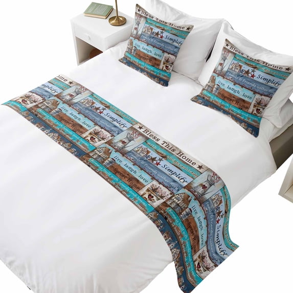 Bed Runner for Queen Size Bed, Rustic Star Farm 3 Pcs Bedding Runner ...
