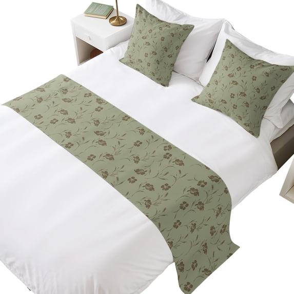 Bed Runner for Queen Size Bed, Sage Green Floral 3 Pcs Bedding Runner ...