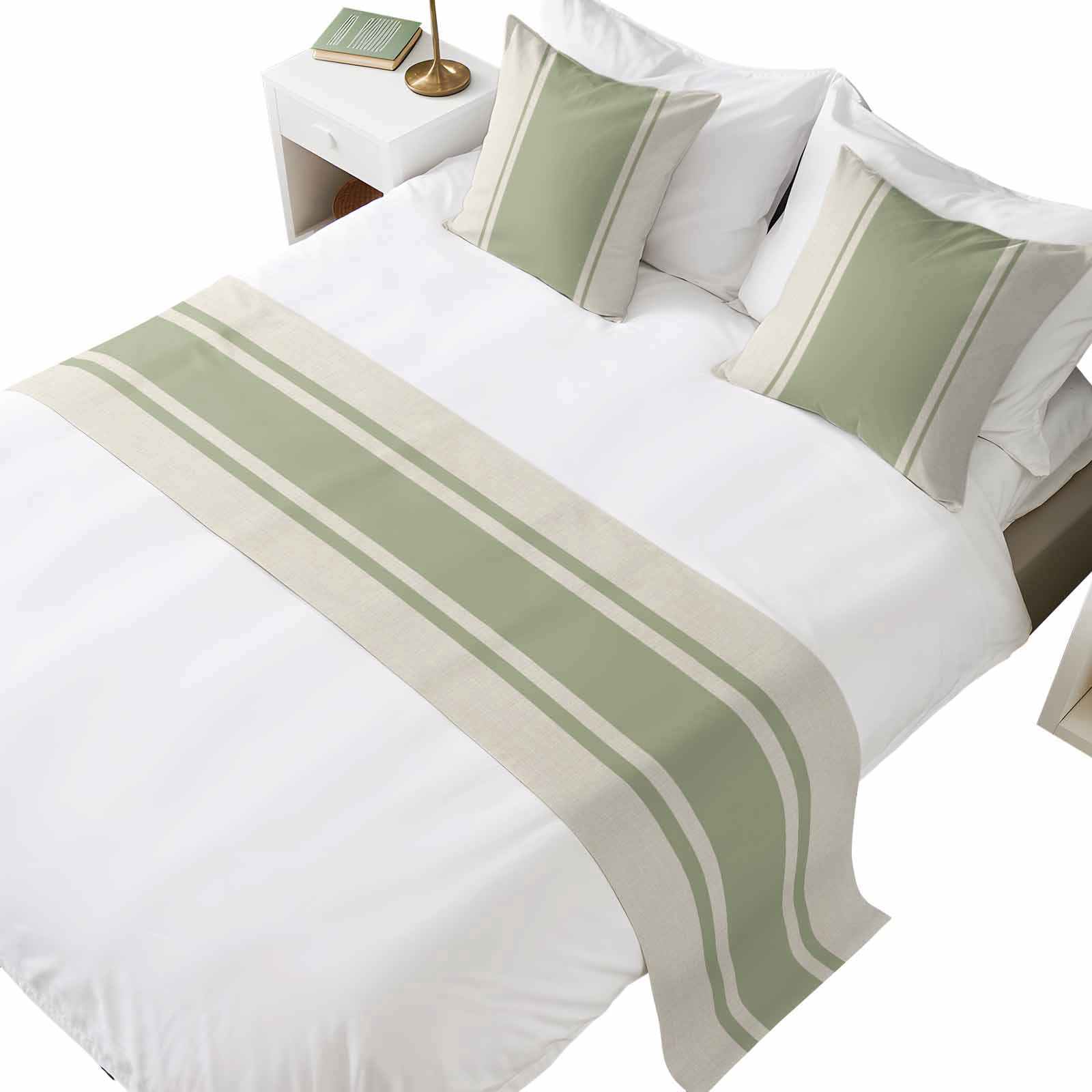 Bed Runner for Queen Size Bed, Sage Green Vintage 3 Pcs Bedding Runner ...