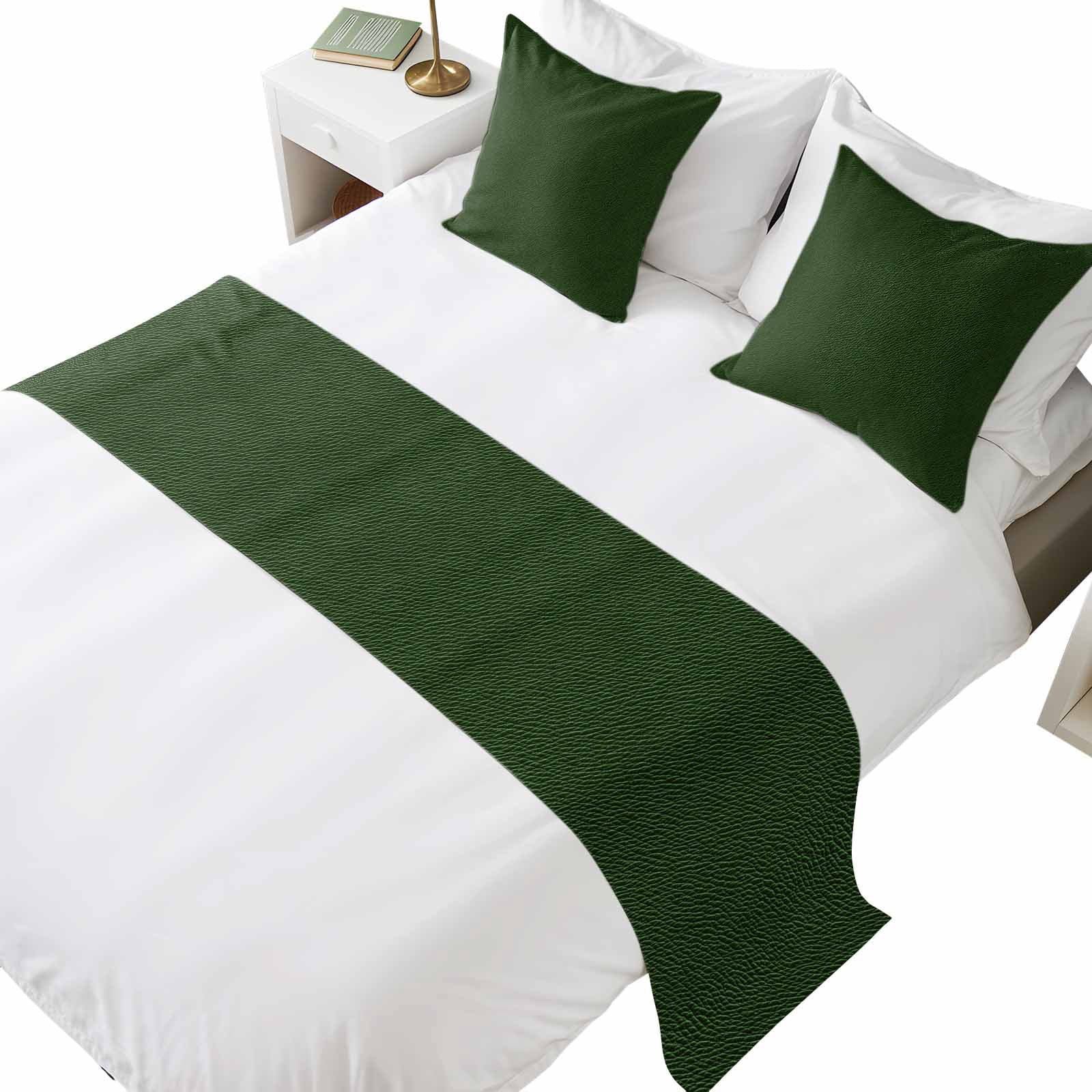 Bed Runner for Queen Size Bed, Solid Dark Green 3 Pcs Bedding Runner ...