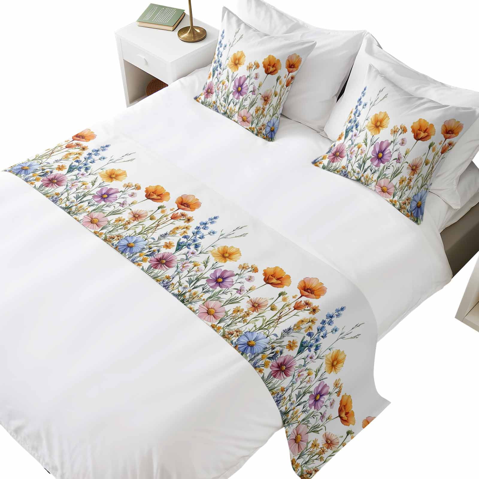 Bed Runner for Queen Size Bed, Spring Floral 3 Pcs Bedding Runner Set ...