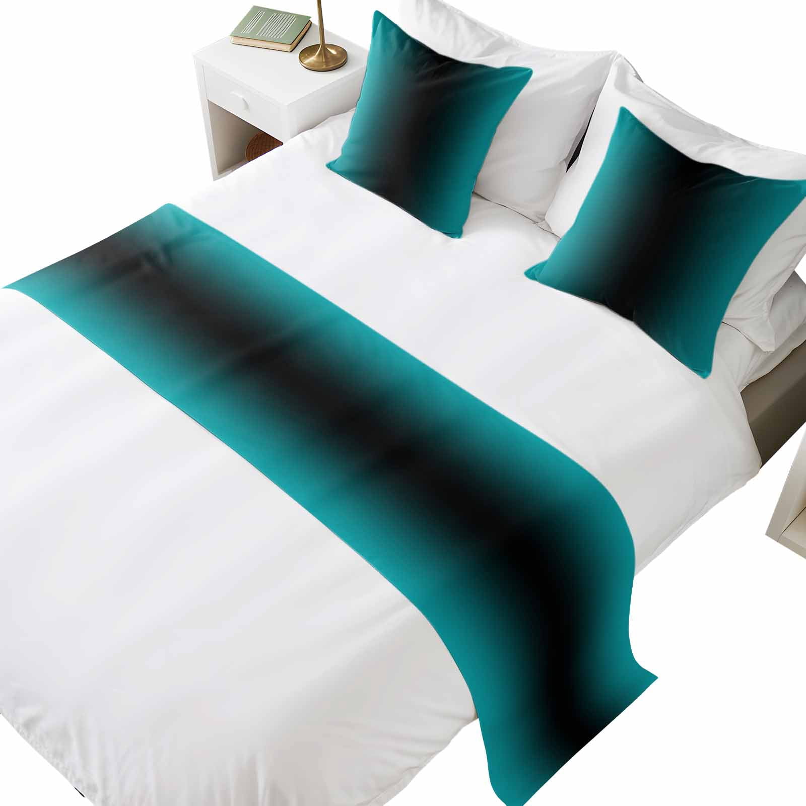 Bed Runner for Queen Size Bed, Teal Black Ombre 3 Pcs Bedding Runner ...