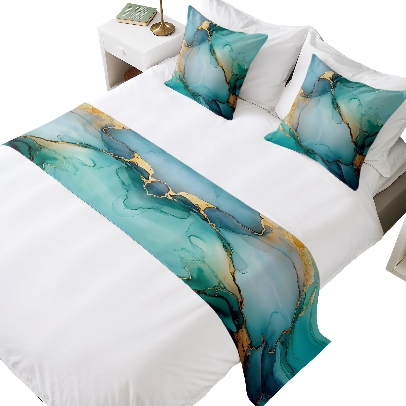 Bed Runner for Queen Size Bed, Teal Ombre 3 Pcs Bedding Runner Set - 1 ...