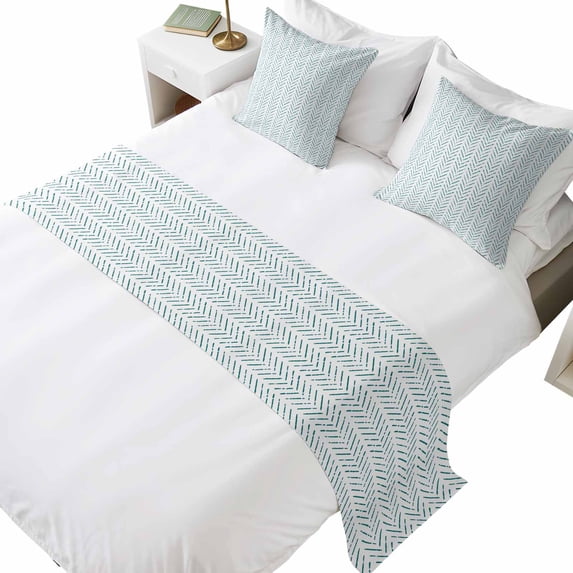 Bed Runner for Queen Size Bed, Teal Striped 3 Pcs Bedding Runner Set ...