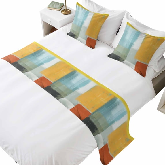 Bed Runner for Queen Size Bed, Teal Yellow 3 Pcs Bedding Runner Set - 1 ...