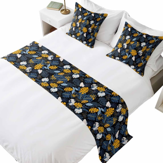 Bed Runner for Queen Size Bed, Tropical Plants 3 Pcs Bedding Runner Set ...