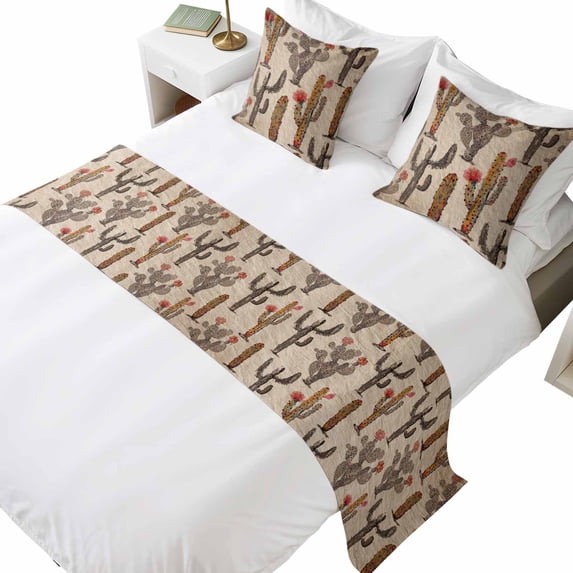 Bed Runner for Queen Size Bed, Vintage Cactus 3 Pcs Bedding Runner Set ...