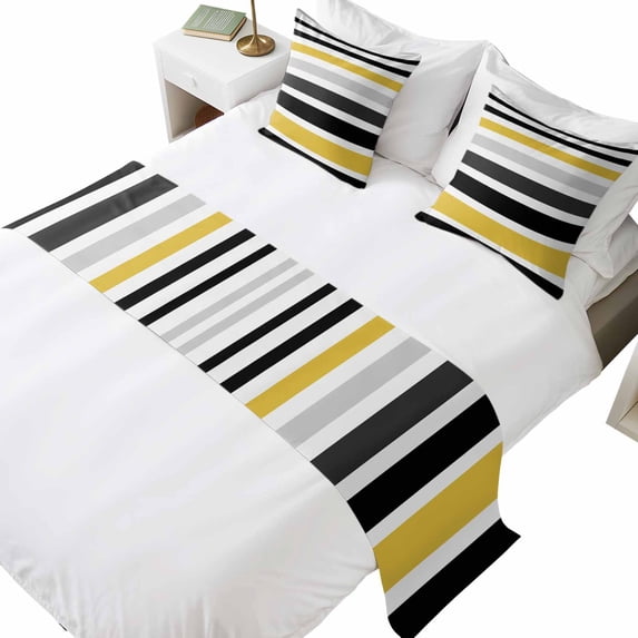 Bed Runner for Queen Size Bed, Yellow Black Stripe 3 Pcs Bedding Runner ...