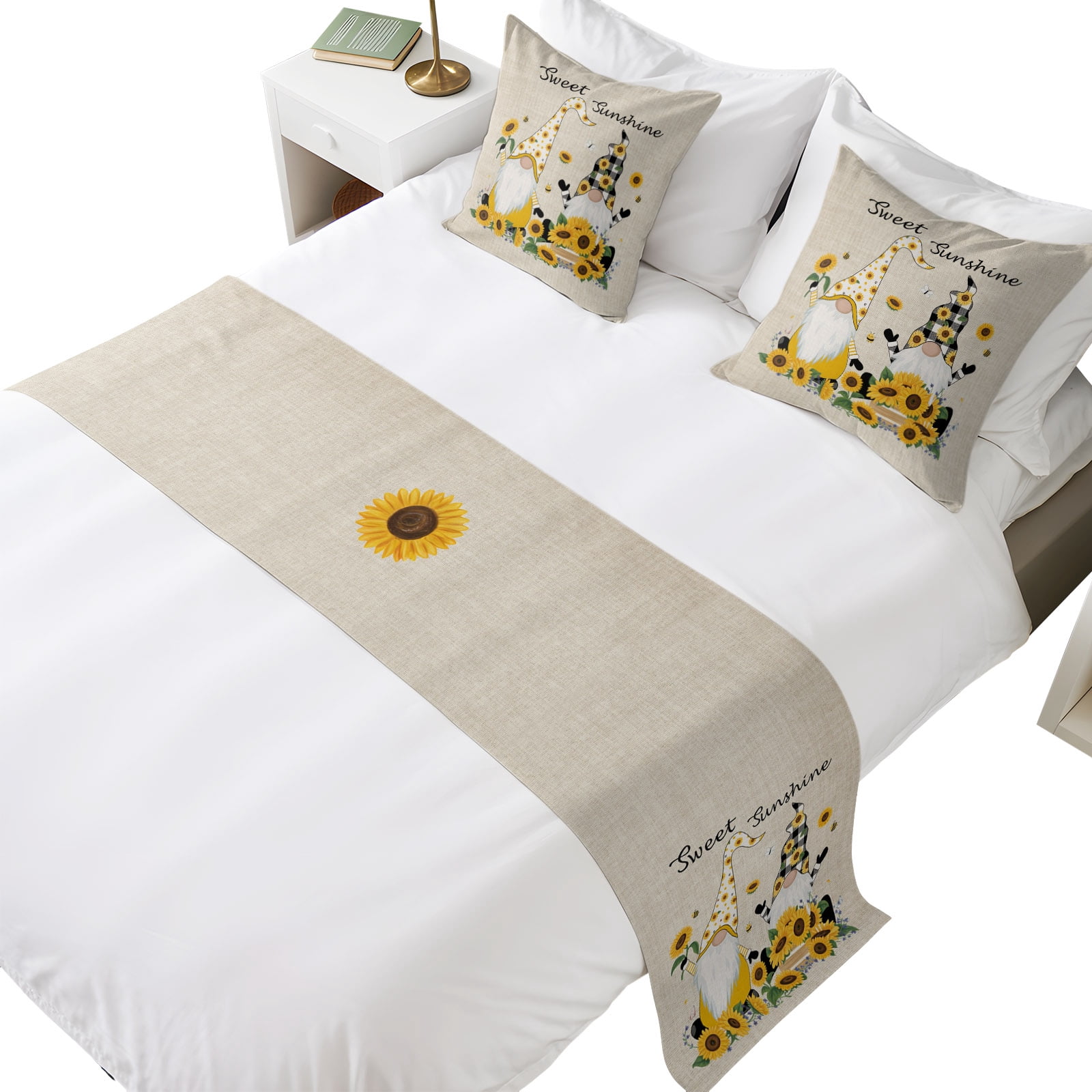 Bed Runner for Queen Size Bed, Yellow Sunflower 3 Pcs Bedding Runner ...