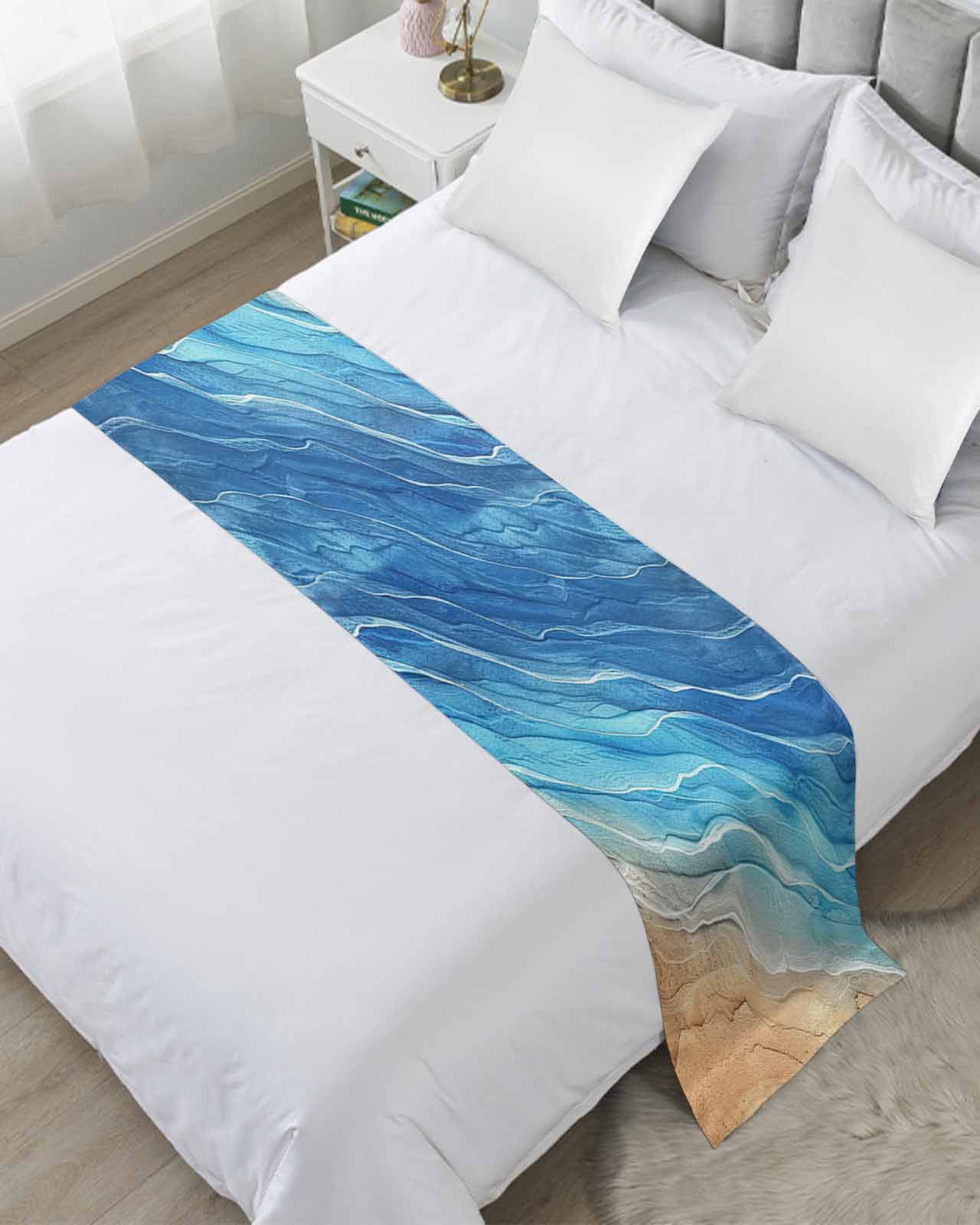 Bed Runner for Queen Size, Blue Ombre Coastal Decorative Scarf Throws ...