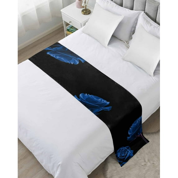 Bed Runner for Queen Size, Blue Rose Decorative Scarf Throws for Foot ...