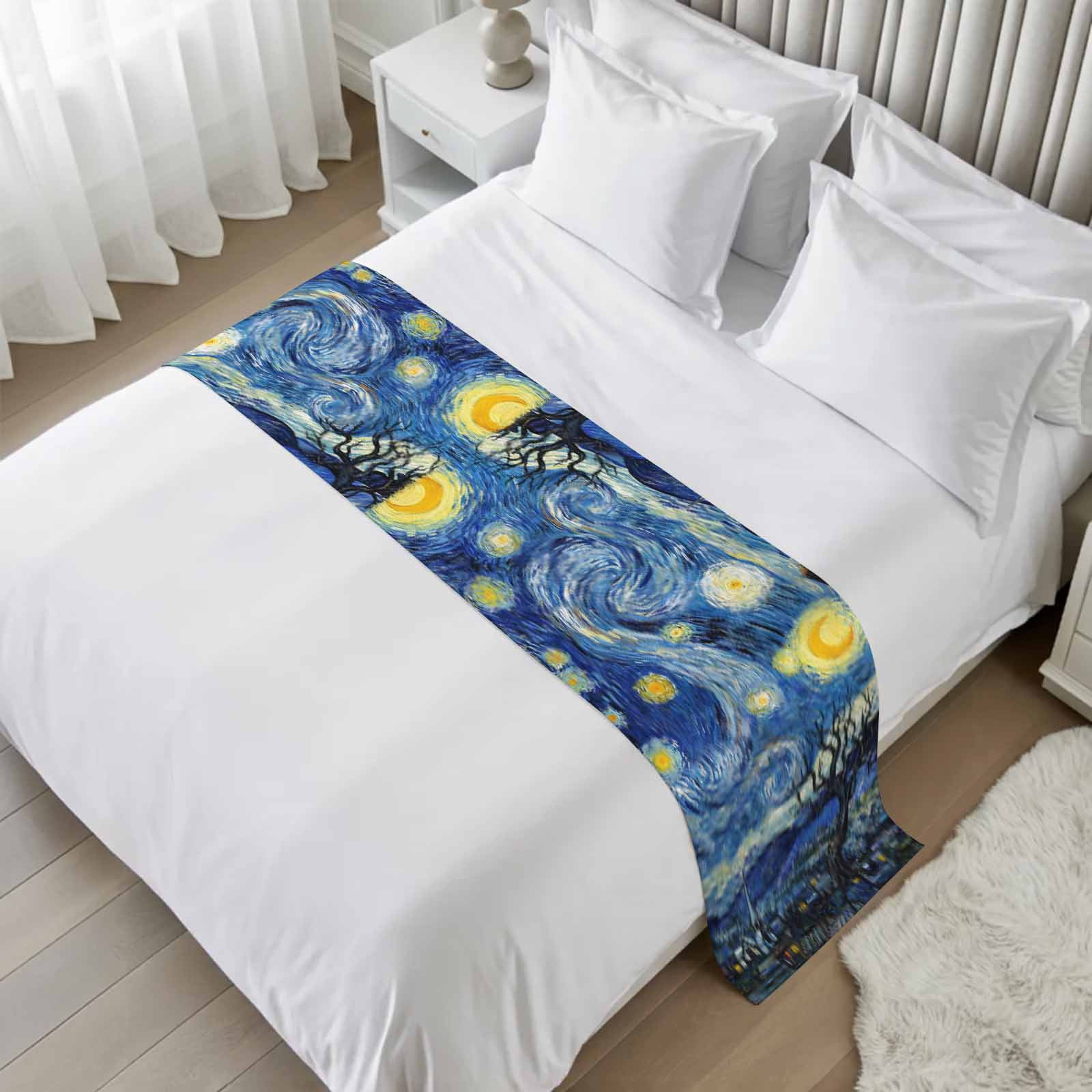 Bed Runner for Queen Size, Blue Starry Night Decorative Scarf Throws ...