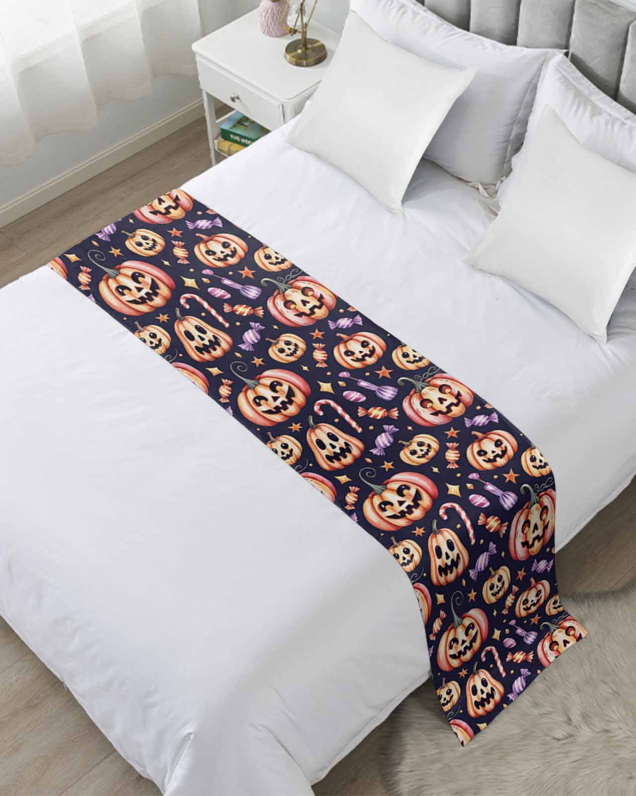 Bed Runner for Queen Size, Halloween Decorative Scarf Throws for Foot ...