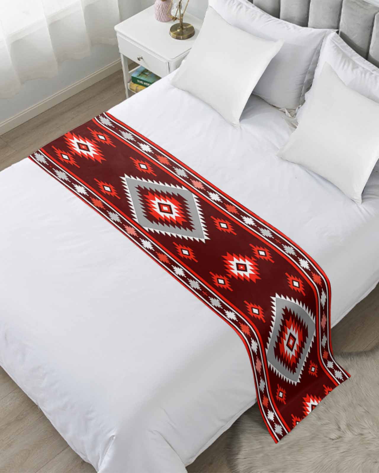 Bed Runner for Queen Size, Red Boho Decorative Scarf Throws for Foot of ...